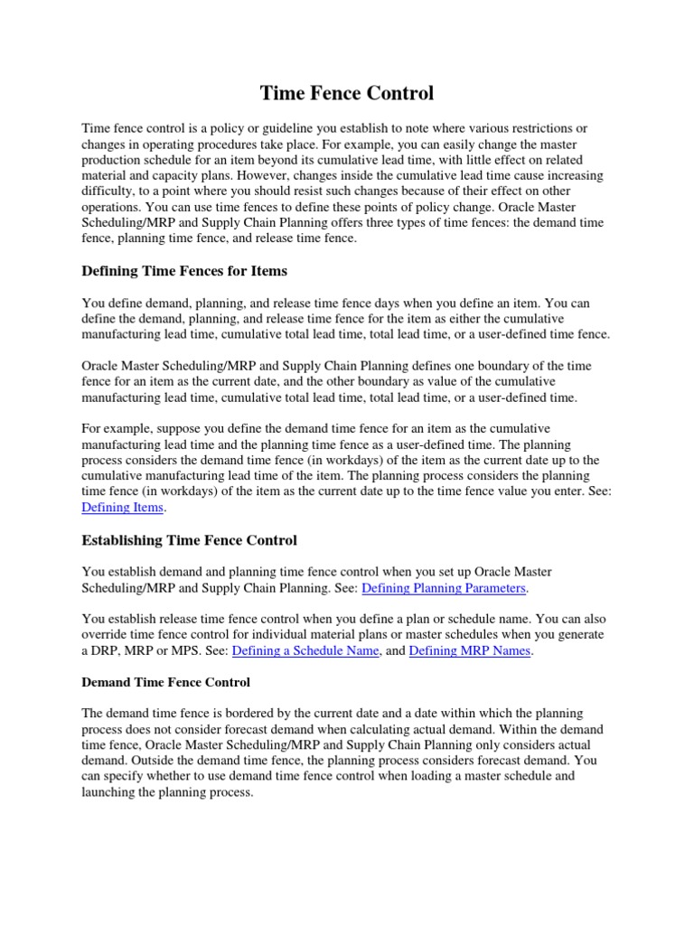 Time Fence Control | PDF | Supply Chain | Supply Chain Management