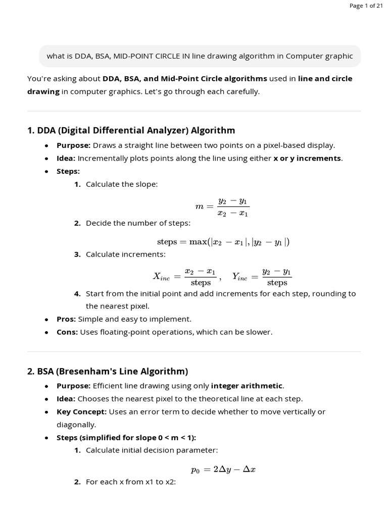 DDA BSA Mid-Point Algorithms | PDF | Algorithms And Data Structures ...