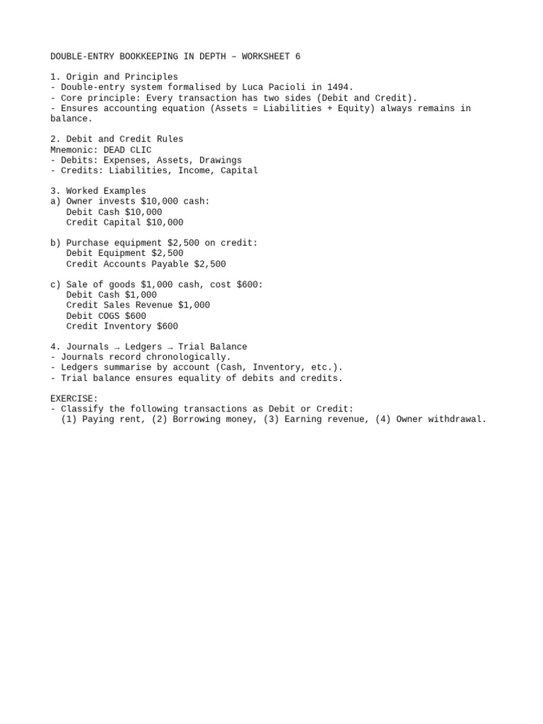 Worksheet 6 Double Entry Bookkeeping | PDF