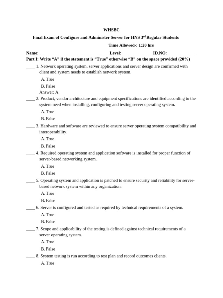 Server Configuration Exam for HNS Students | PDF | Server (Computing ...