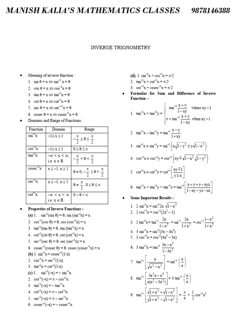Inverse Trigonometric Functions Overview | PDF | Trigonometry | Mathematical Objects