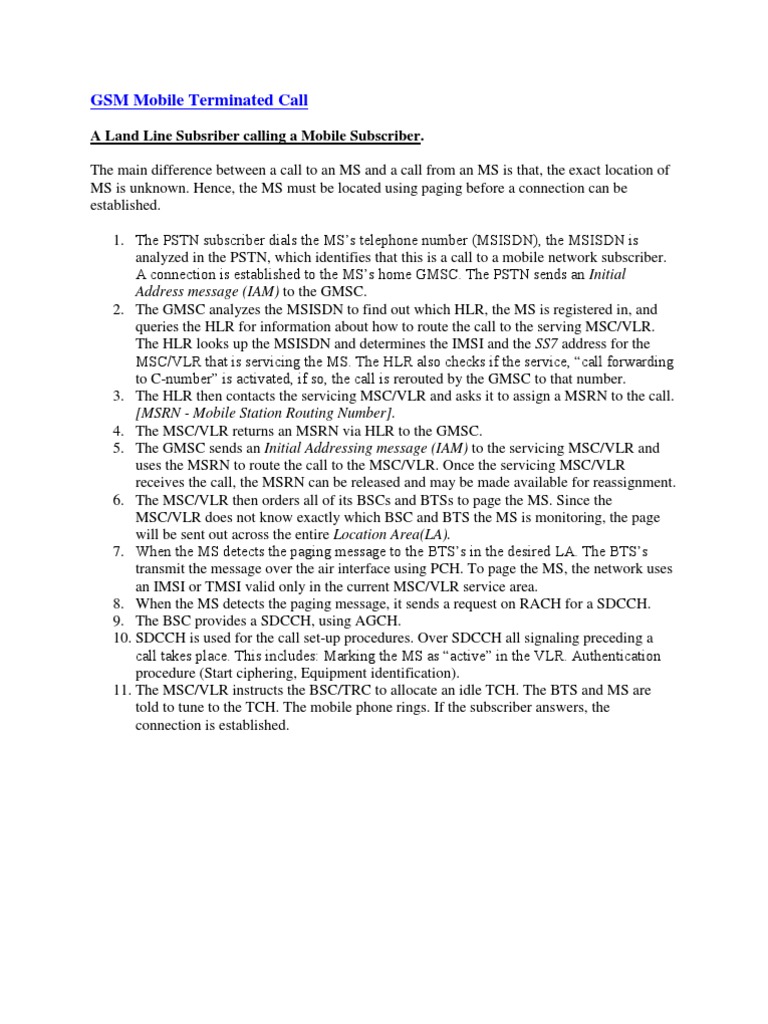 GSM Mobile Terminated Call | PDF | Information And Communications ...