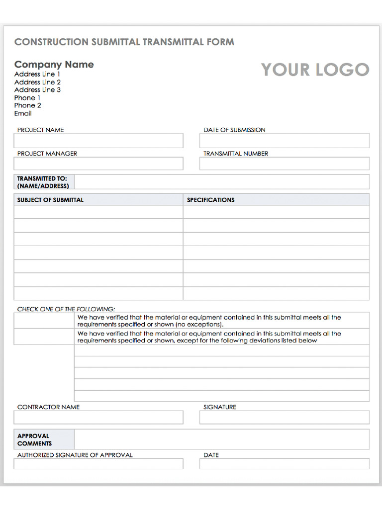 Construction Submittal Transmittal Template | PDF