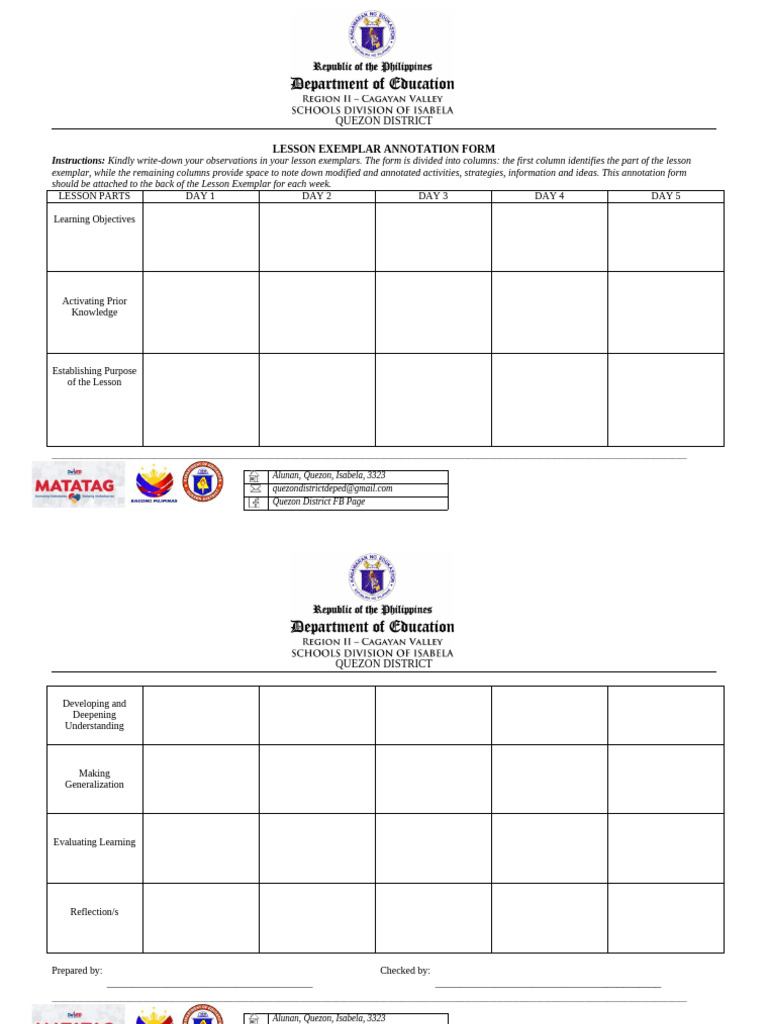 Lesson Exemplar Annotation Form | PDF