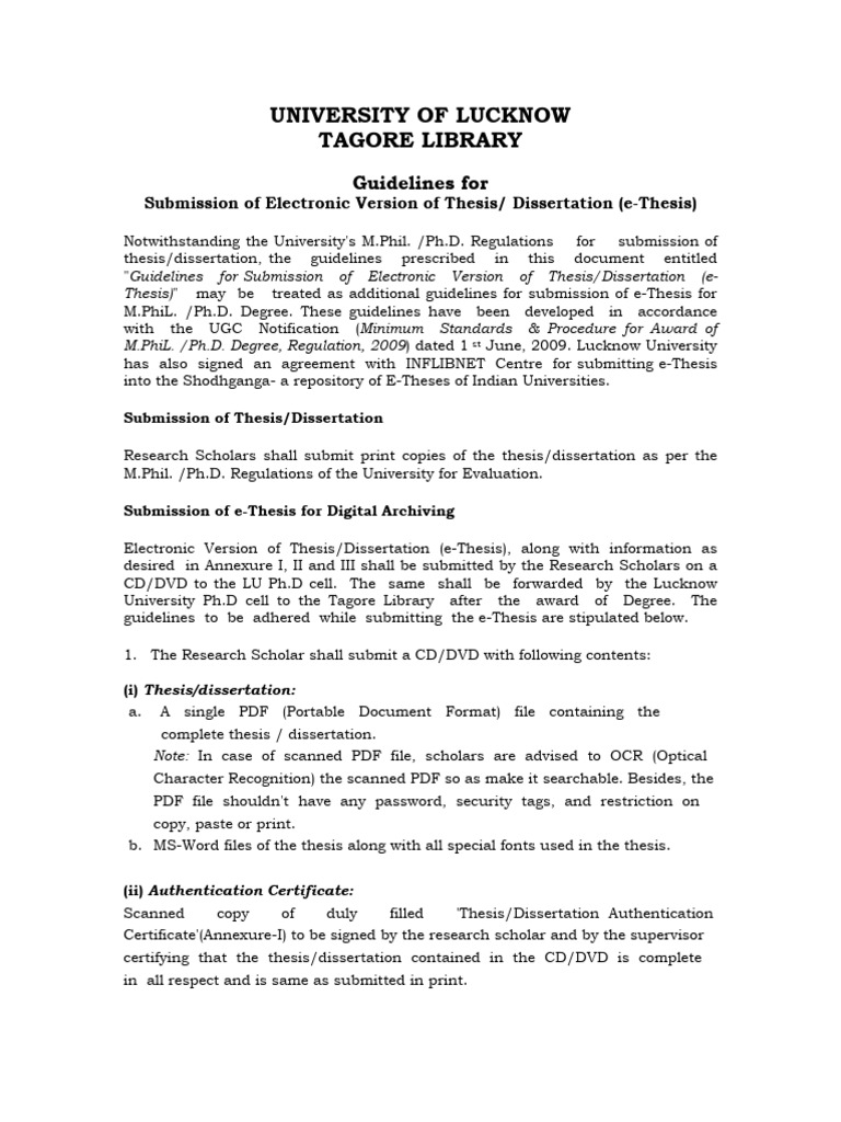 e-Thesis Submission Guidelines LU | PDF | Thesis | Optical Character ...