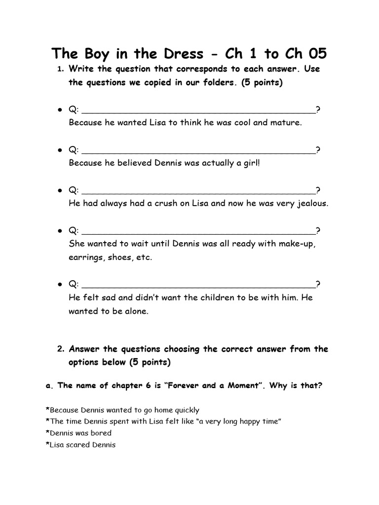 Adaptada The Boy in The Dress Test 1 To 5 | PDF