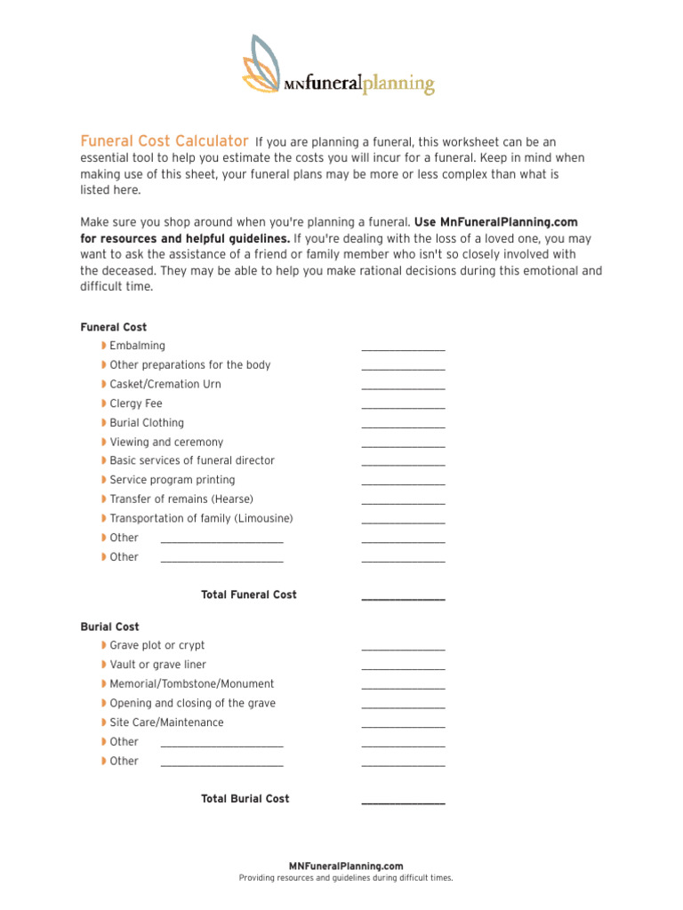Funeral Cost Calculator | PDF | Funeral | Burial