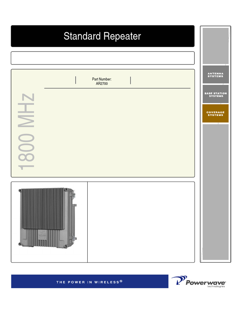 Powerwave AR2700 GSM/EDGE Repeater | PDF | Gsm | Fiber Optic Communication