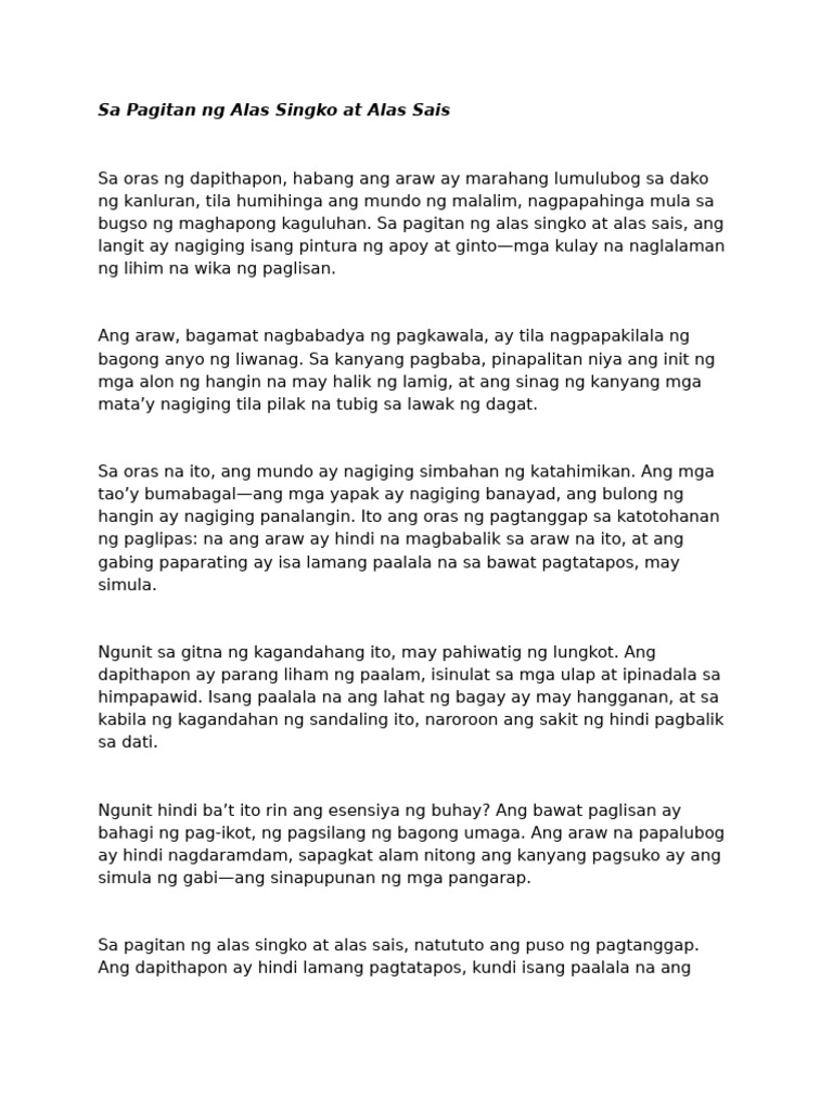 Sa Pagitan NG Alas Singko at Alas Sais | PDF