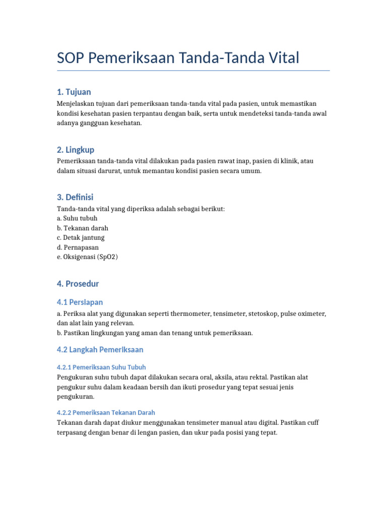 SOP Pemeriksaan Tanda Vital Pasien | PDF
