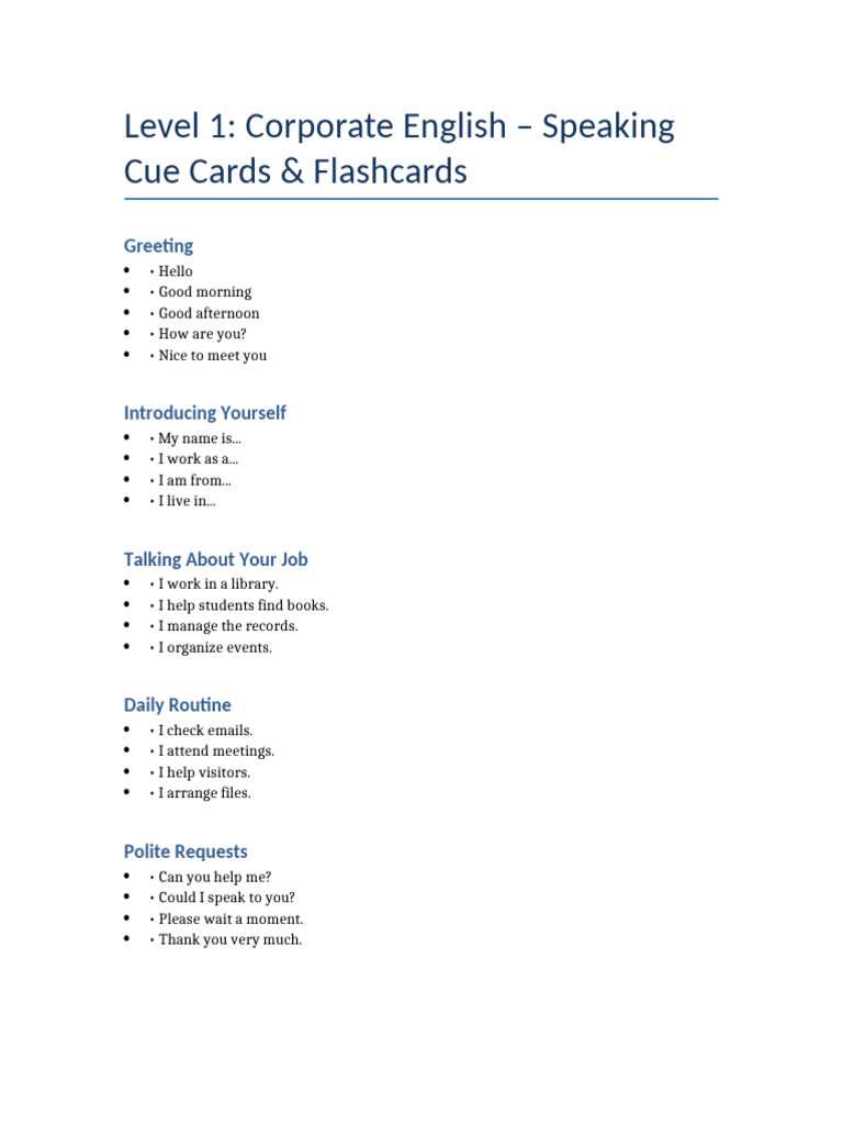 Corporate English Speaking Essentials | PDF