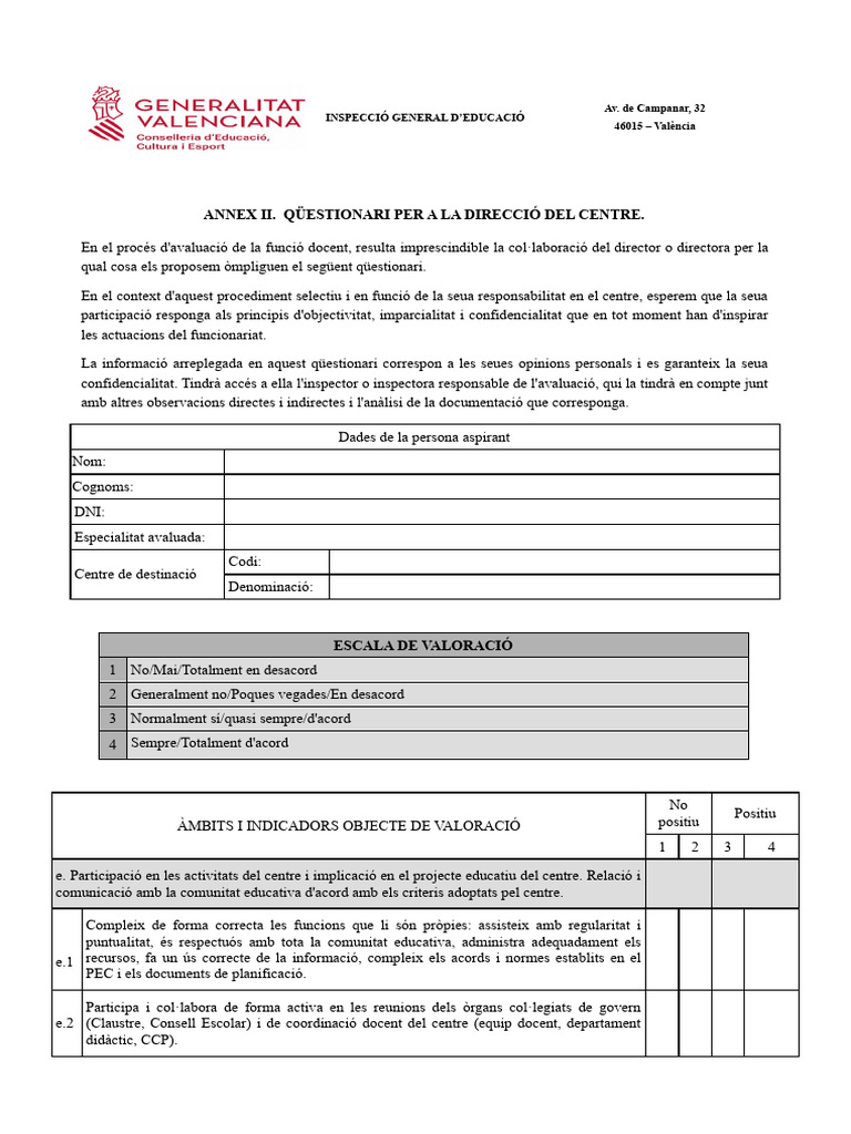 Annex II. Formulari Direcció Centre | PDF