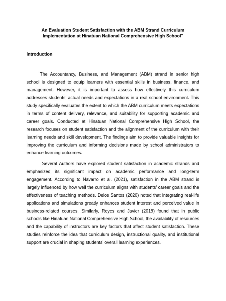 The Level of Student Satisfaction With The ABM Strand Curriculum at ...