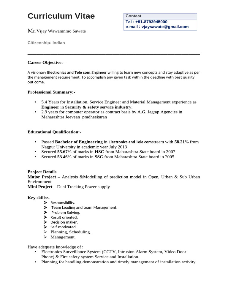 Curriculum Vitae - Vijay Updated | PDF
