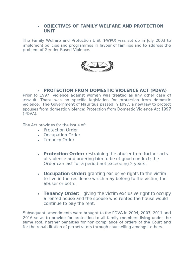 Family Welfare and Protection in Mauritius | PDF | Domestic Violence ...
