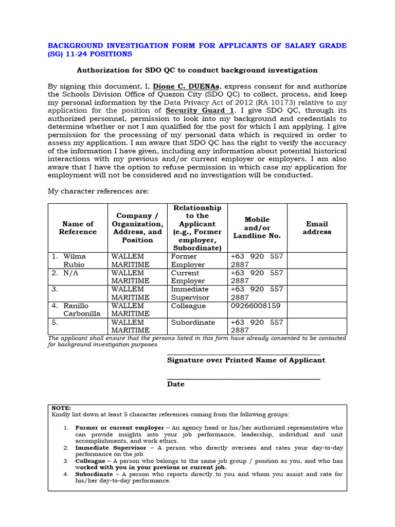 Template - Authorization For Background Investigation For Applicants in ...