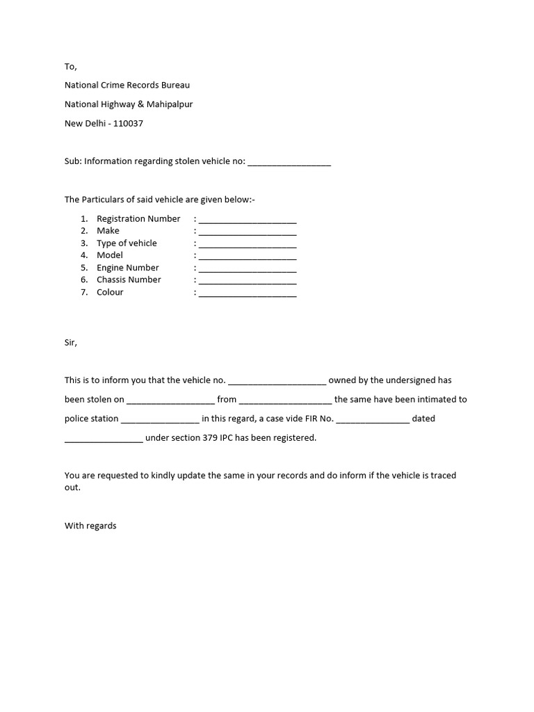 Stolen Vehicle Report Form Instructions | PDF