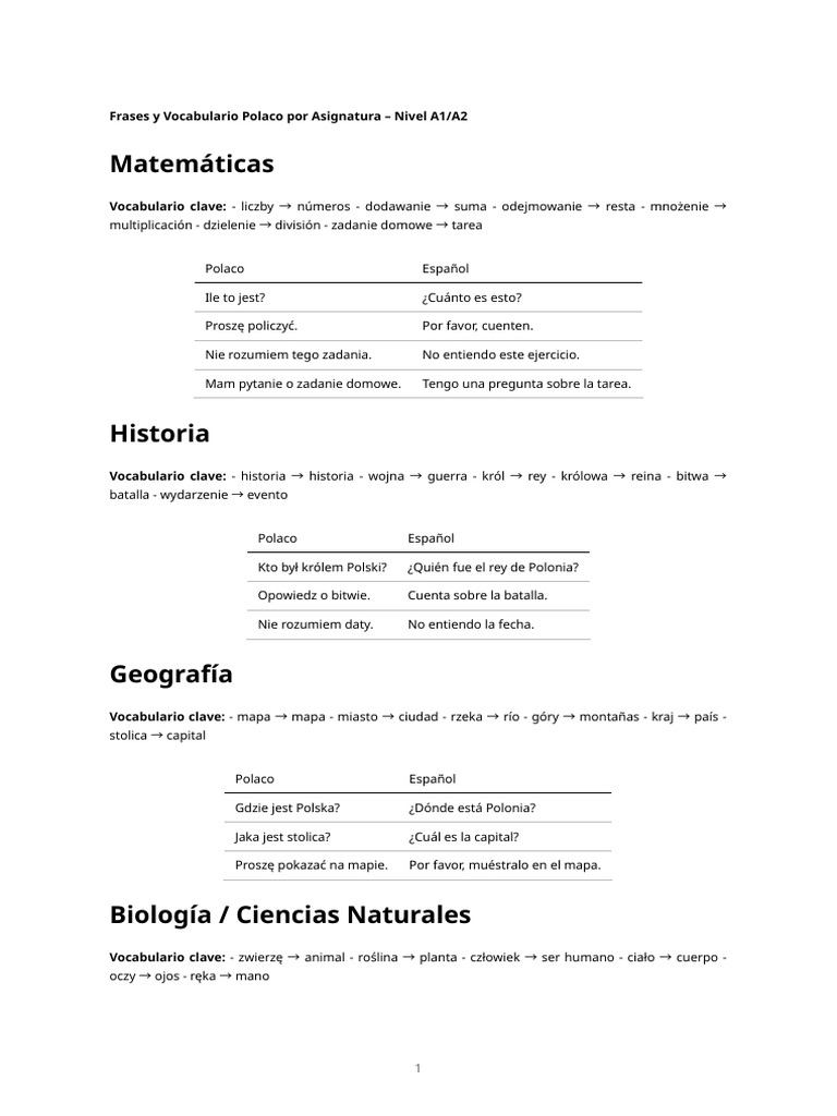 Frases Polaco Por Asignatura | PDF | Polonia | Lingüística