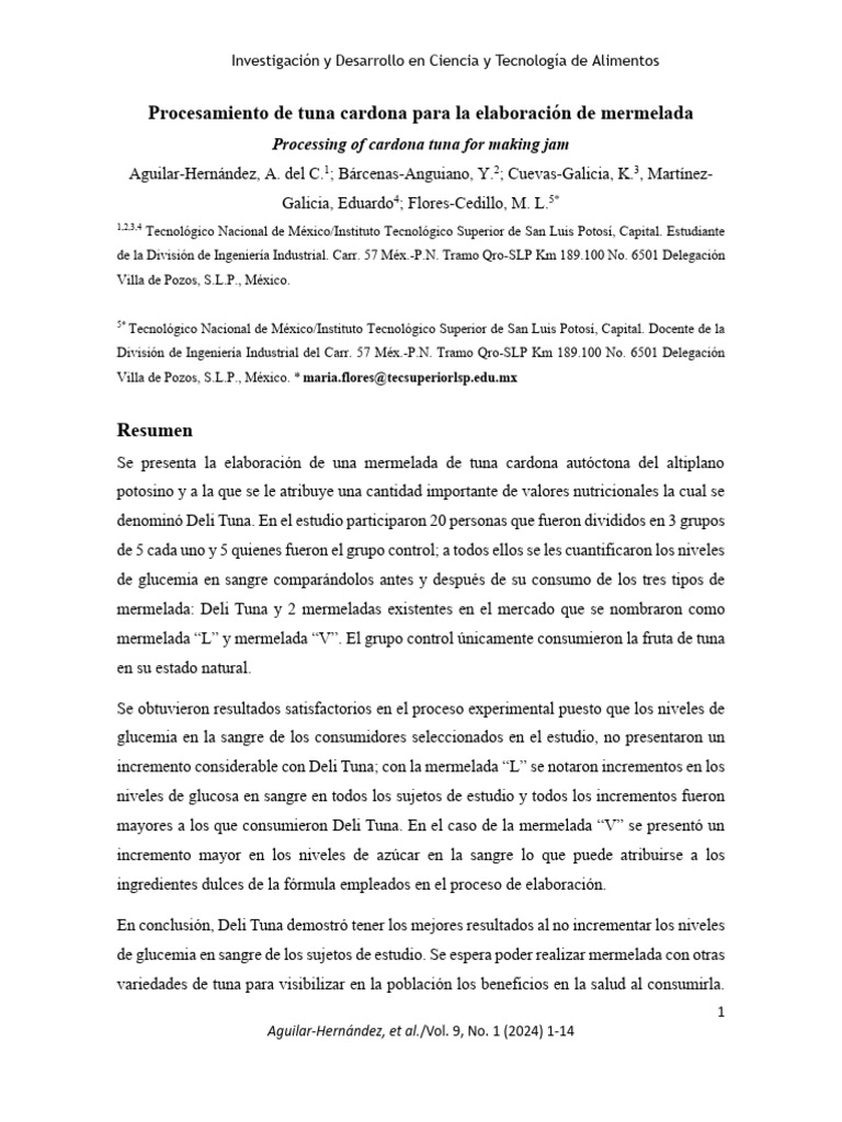 Procesamiento de Tuna Cardona para La Elaboración de Mermelada | PDF ...