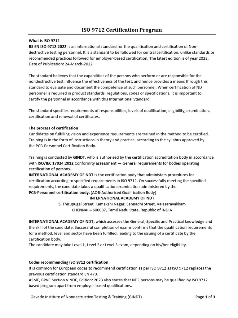 Why ISO 9712 Certification Program | PDF | Nondestructive Testing ...