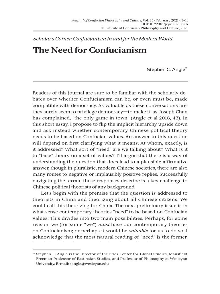 The Need For Confucianism | PDF | Confucianism | Traditions