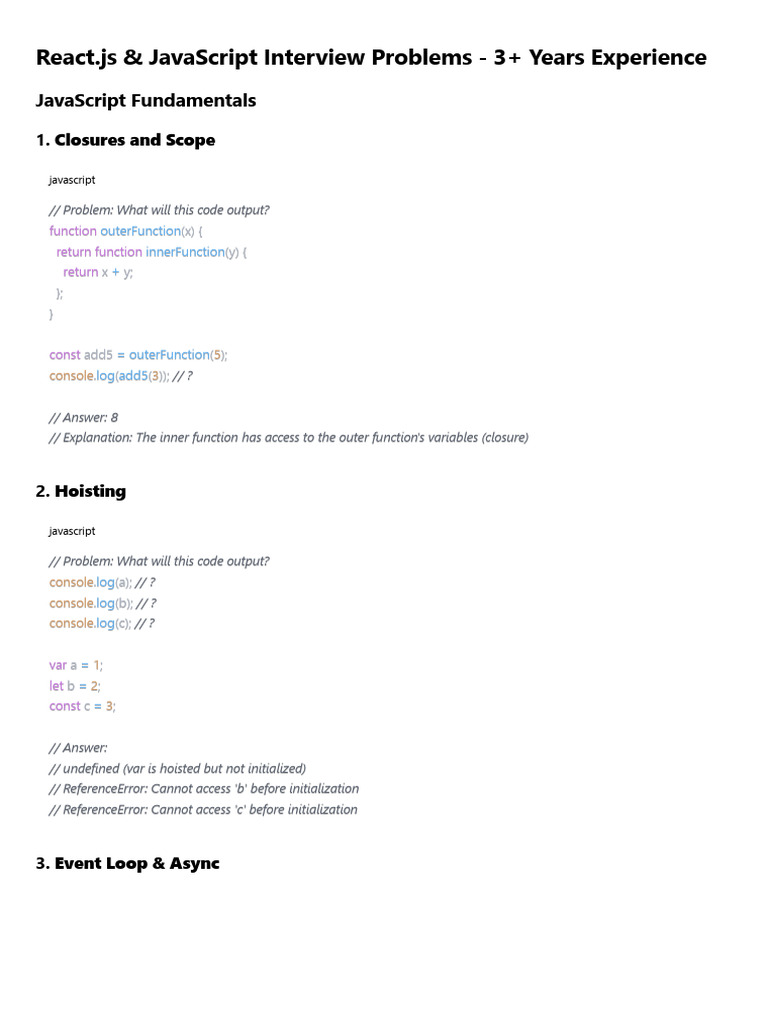 React - Js & JavaScript Interview Problems - 3+ Years Experience | PDF ...