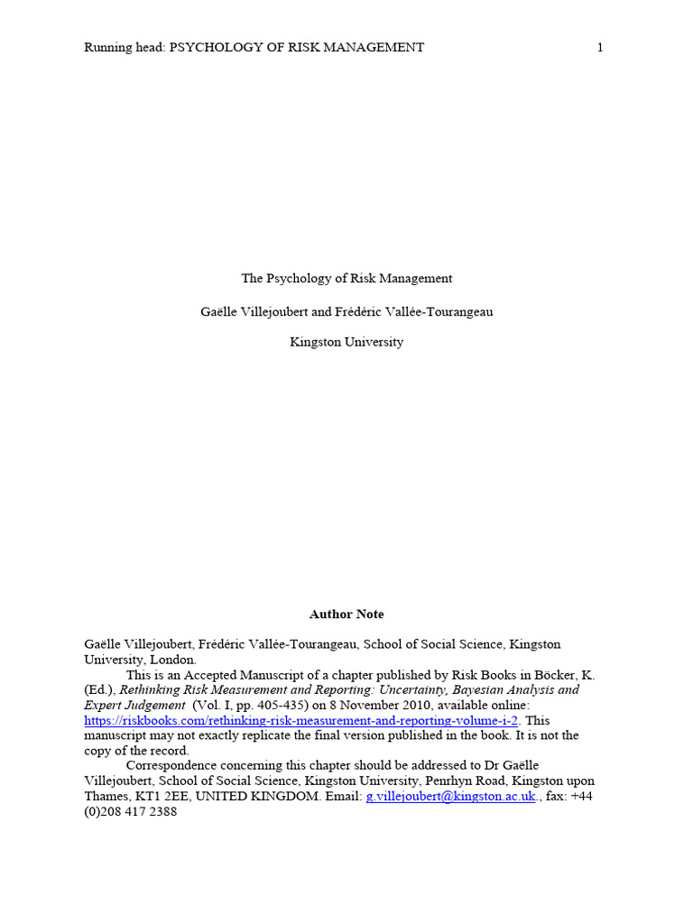 The_Psychology_of_Risk_Management | PDF | Risk | Representativeness Heuristic
