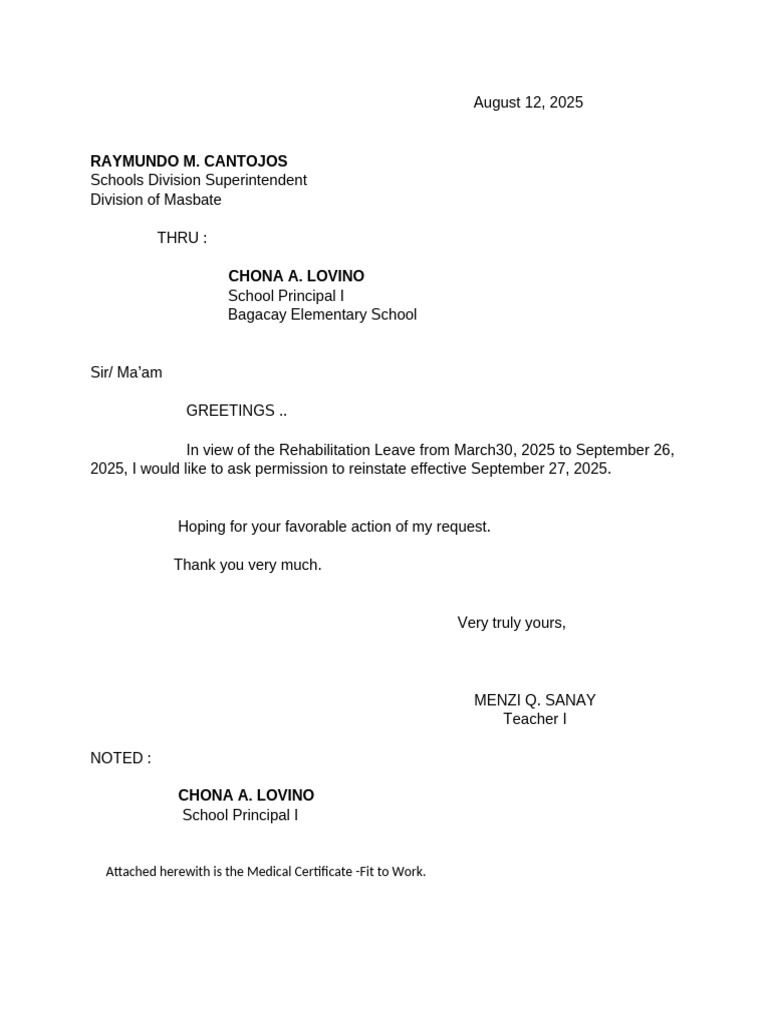 Reinstatement Letter Ate 2025 | PDF