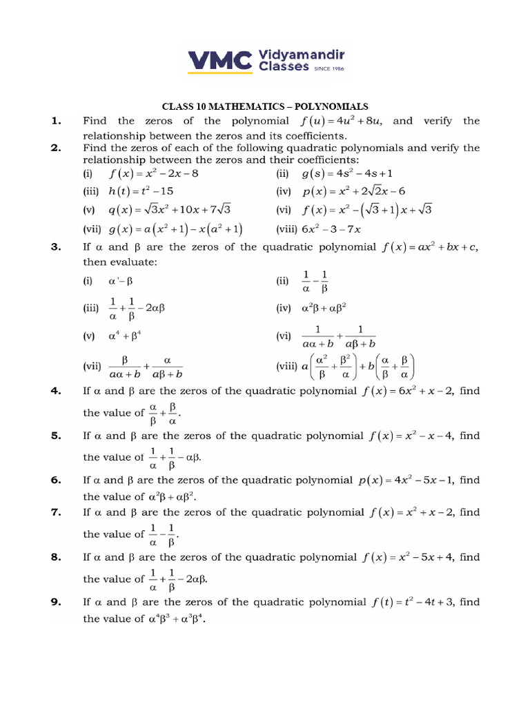 10 Math Polynomials | PDF