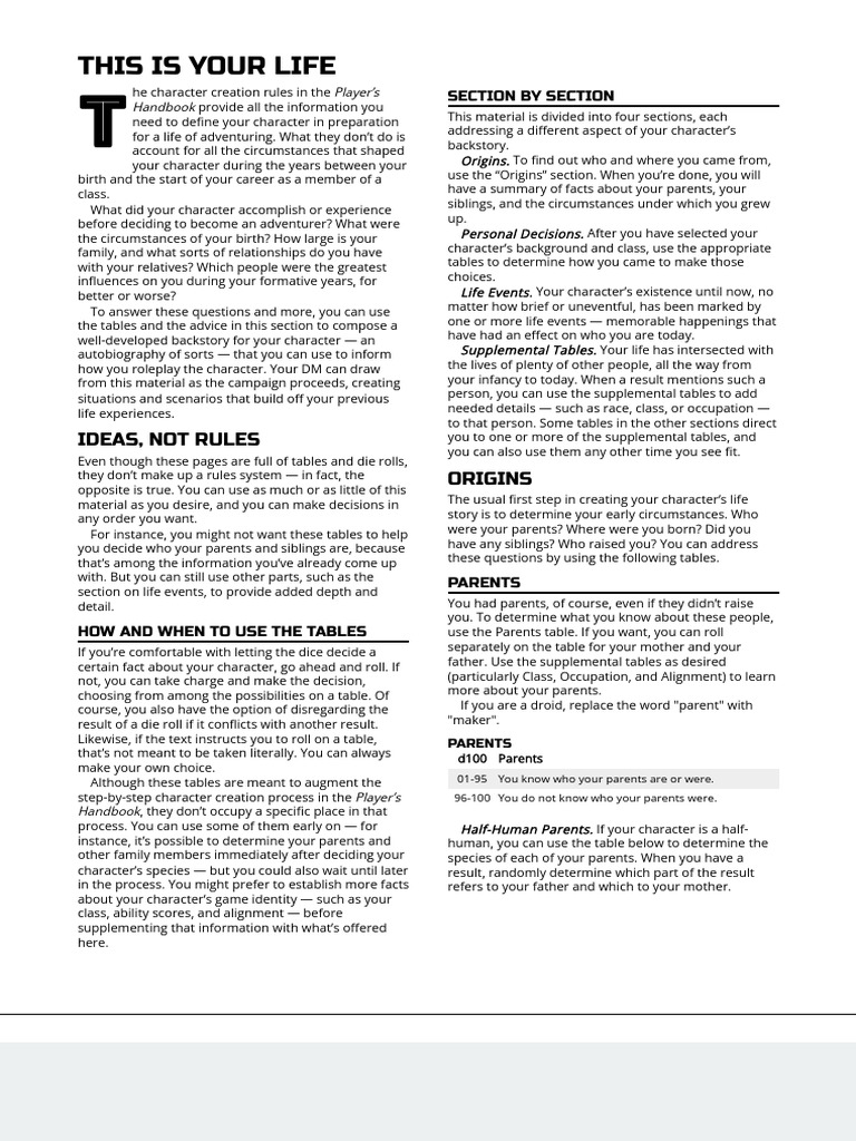 Character Backstory Creation Guide | PDF | Sibling | Gambling
