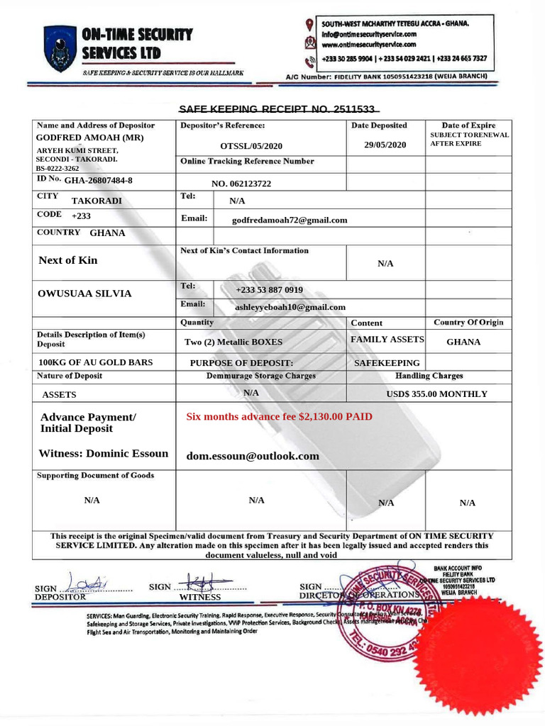 AU Gold Bars Safekeeping Agreement | PDF