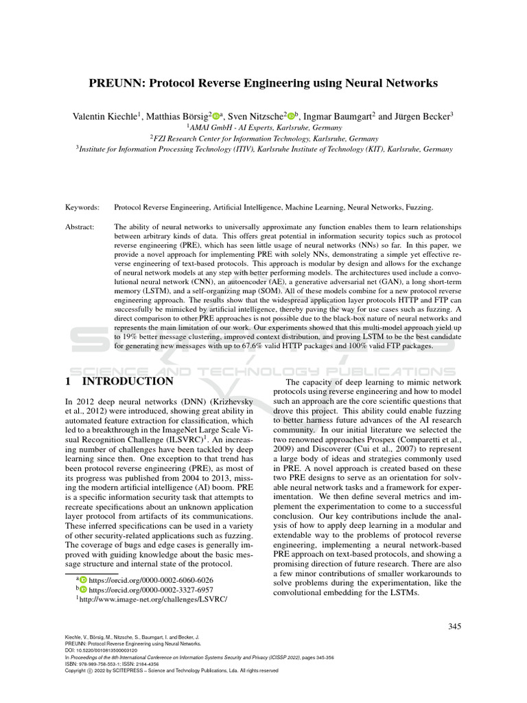 PREUNN- Protocol Reverse Engineering Using Neural Networks-2022 | PDF | Deep Learning | Learning