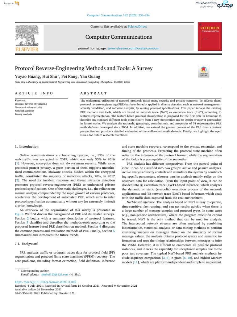 Survey of Protocol Reverse Engineering | PDF | Statistical ...