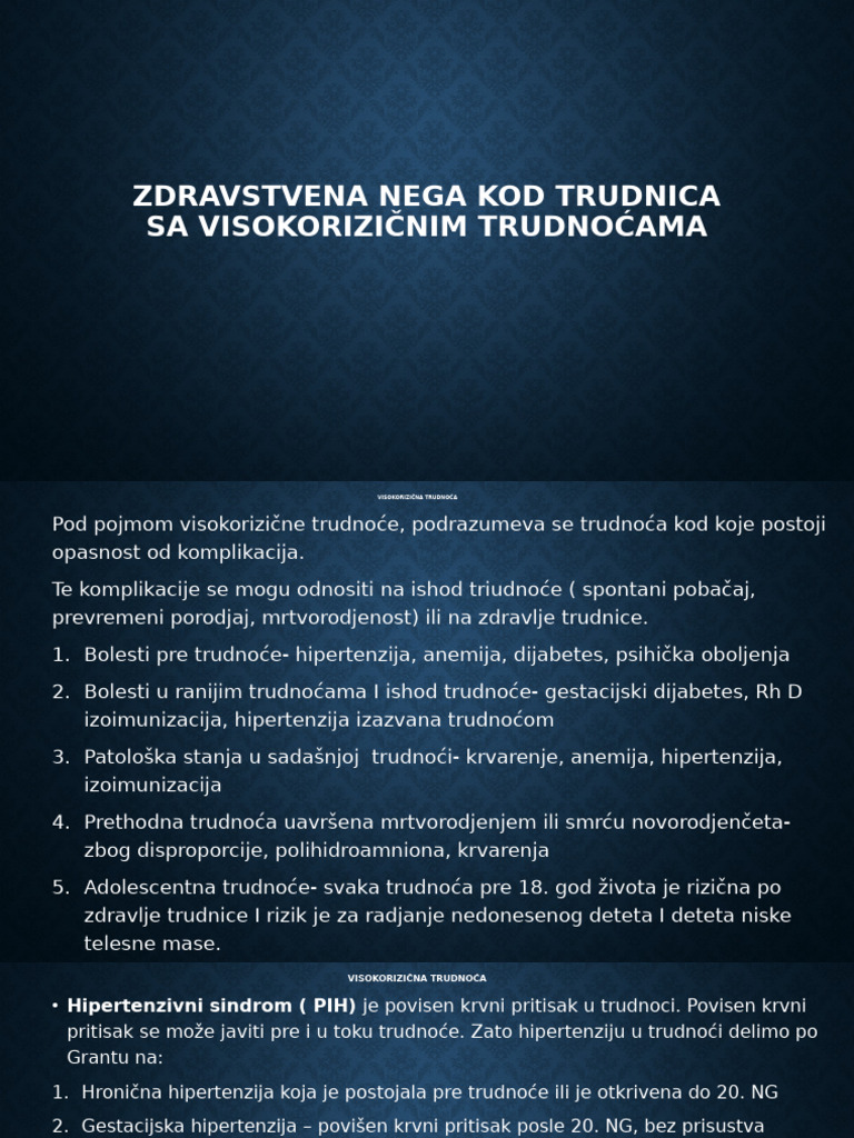 Visokorizicne Trudnoce Nega | PDF