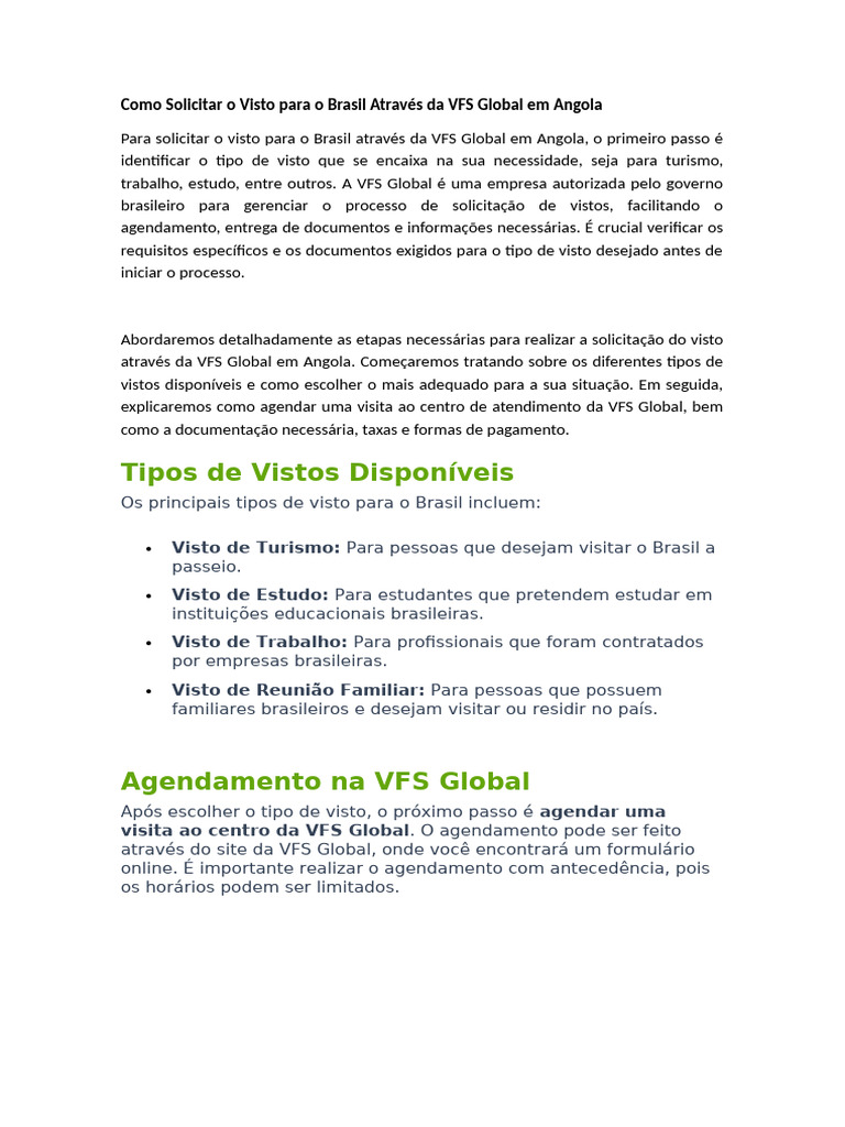 Como Solicitar o Visto para o Brasil Através Da VFS Global em Angola ...