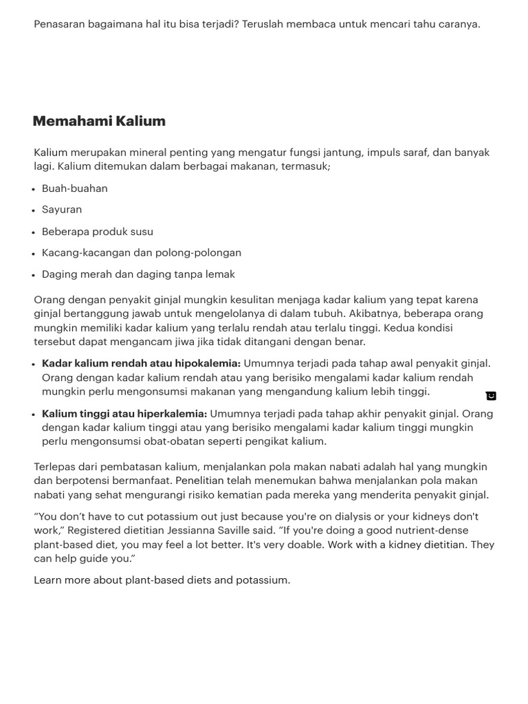 Makanan Tinggi Kalium untuk Ginjal | PDF | Foods | Vegan Cuisine