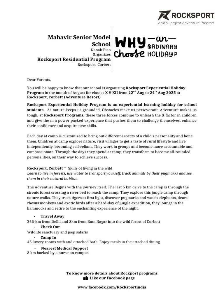 Consent Form - Corbett For Mahavir Sen Model School Updated 1 | PDF | Meal