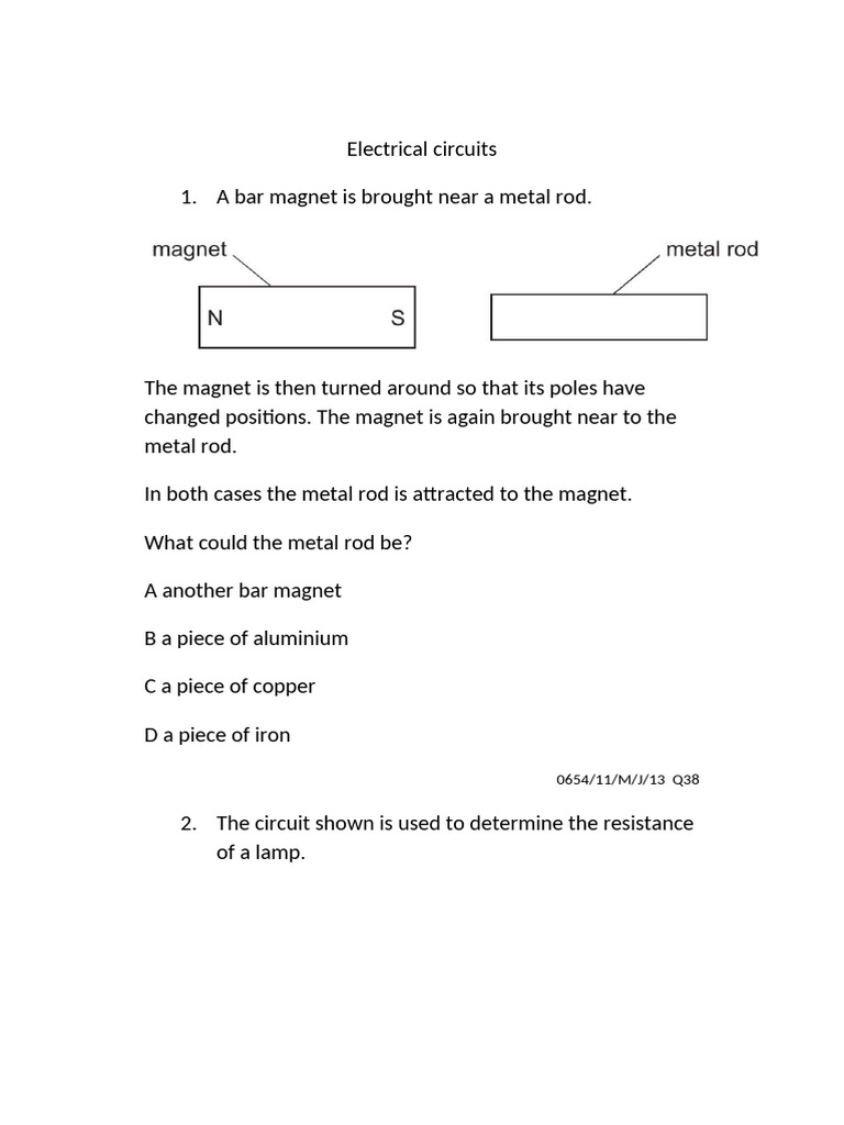 Past Paper Questions Electrical Circuits | PDF | Series And Parallel ...