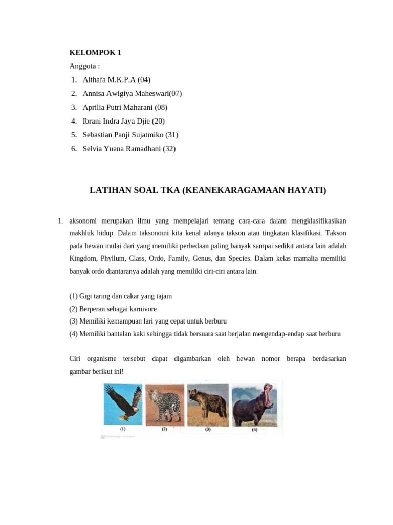 Latihan Soal Tka Bio Kel 1 | PDF