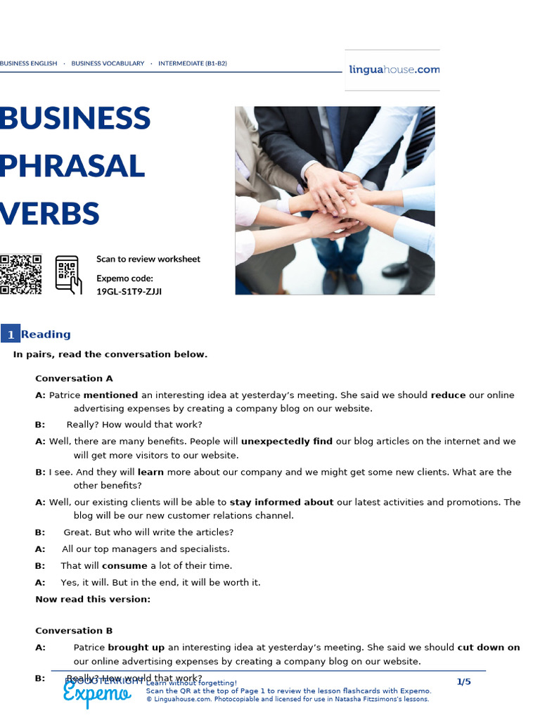 Business Phrasal Verbs Guide | PDF | Linguistics | Learning