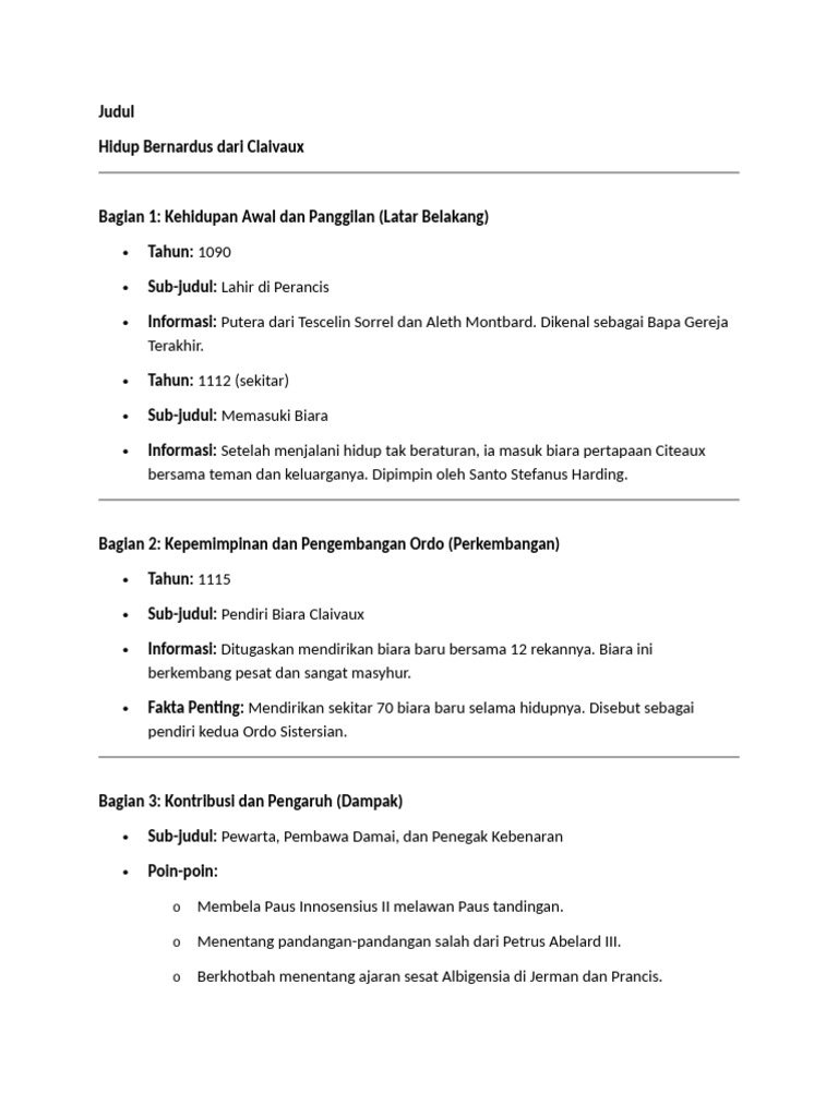 Konsep Infografi Bigrafi St. Bernardus Abbas | PDF