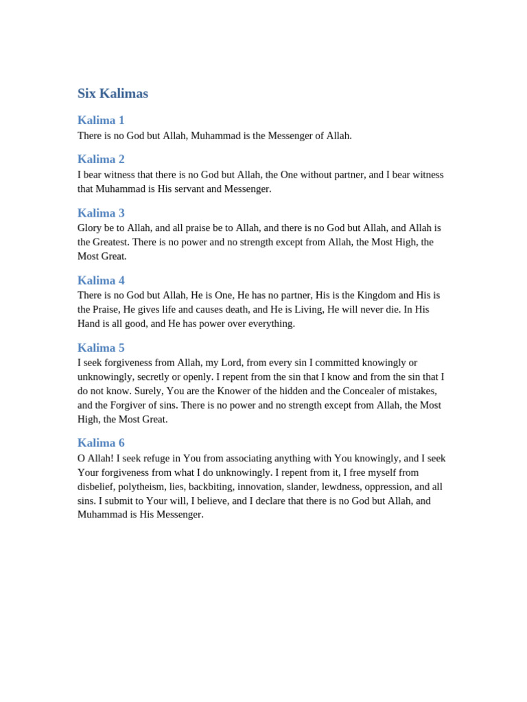Six Kalimas English Only | PDF