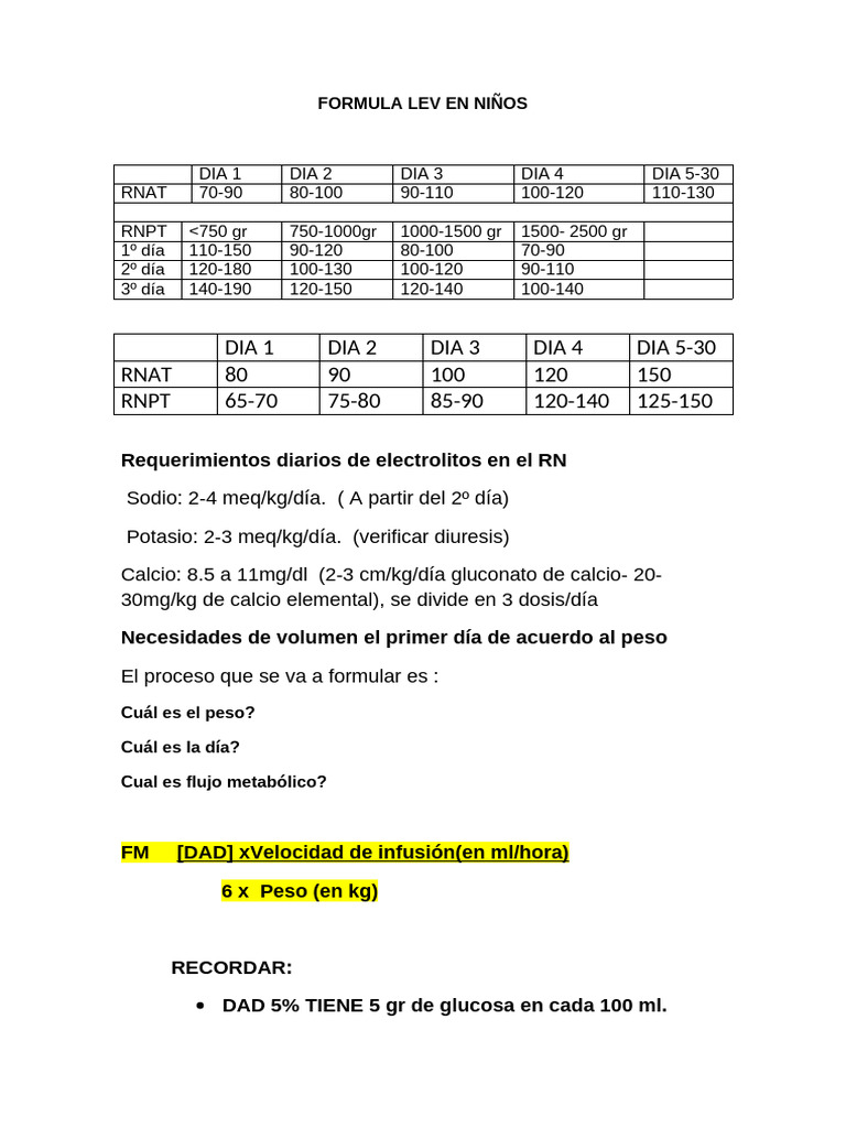 Formula de Lev en Niños | PDF