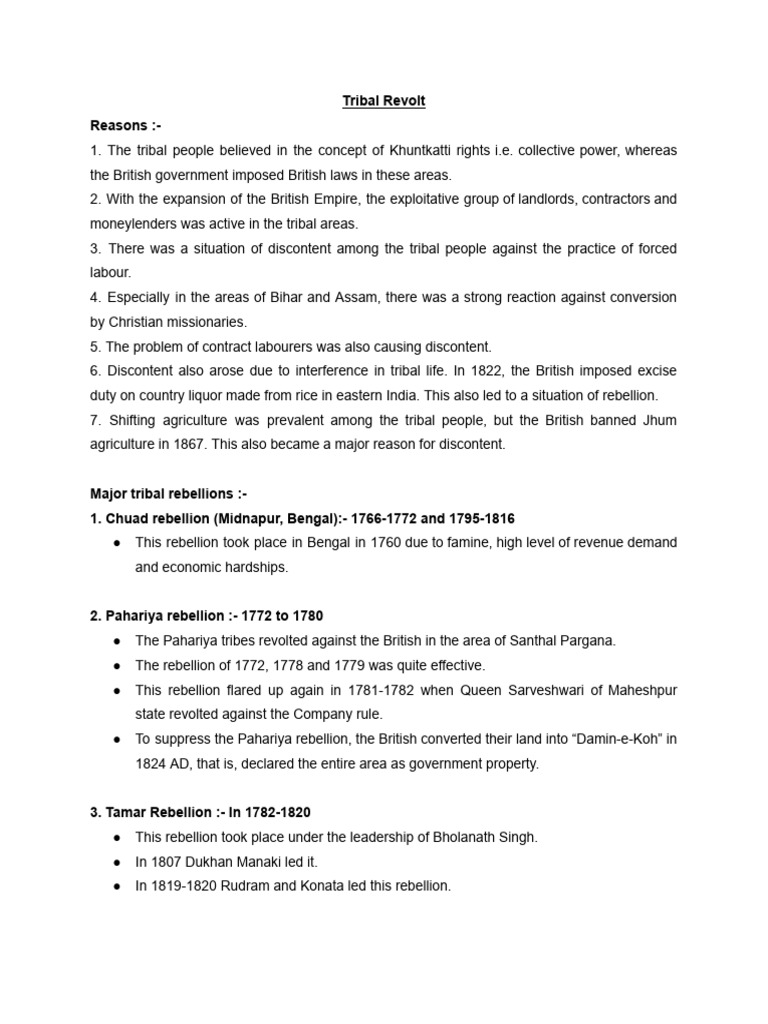 Modern History Tribal Revolt & Labour Movement English | PDF | British ...
