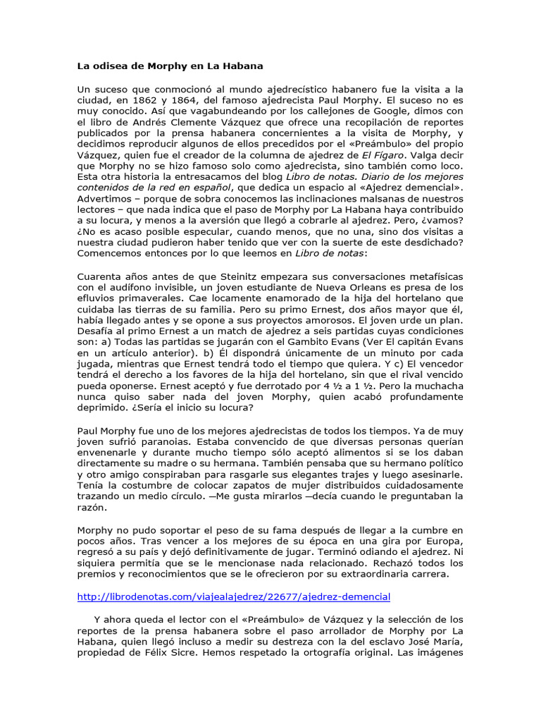 La Odisea de Morphy en La Habana | PDF | Ajedrez | Juegos de mesa tradicionales