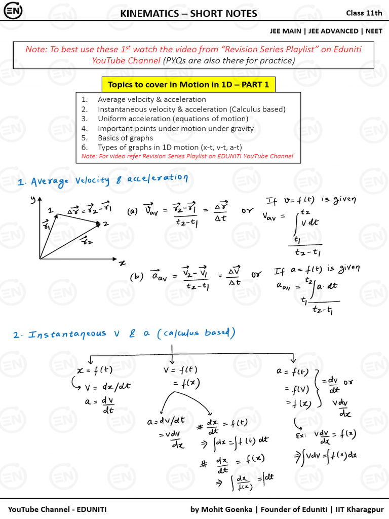 Class 11 Kinematics Short Notes | PDF | Acceleration | Kinematics
