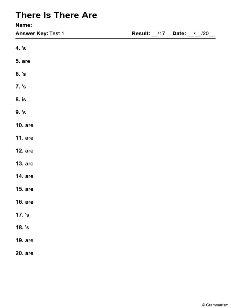 "There Is/There Are Answer Key" | PDF