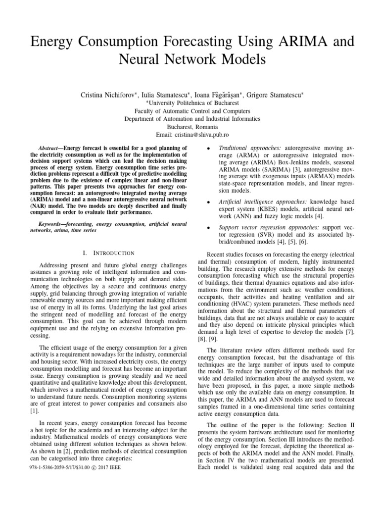 Energy Consumption Forecasting Using ARIMA and Neural Network Models | PDF | Autoregressive ...
