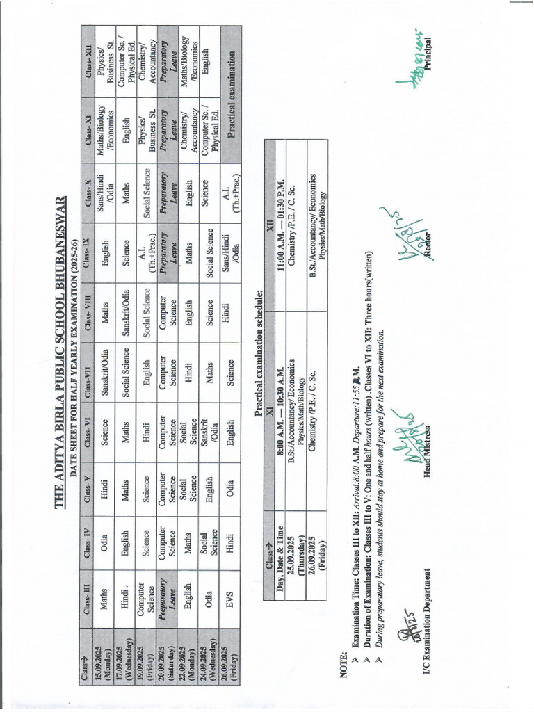 Date Sheet Hy Exam 2025 | PDF