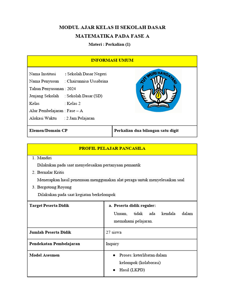 Modul Ajar Perkalian Kelas 2 SD | PDF